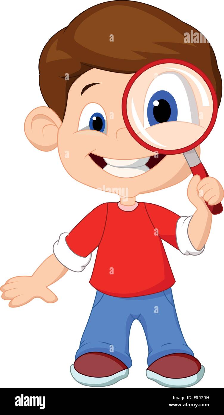 Illustration of a boy and a magnifier Stock Vector Image & Art - Alamy
