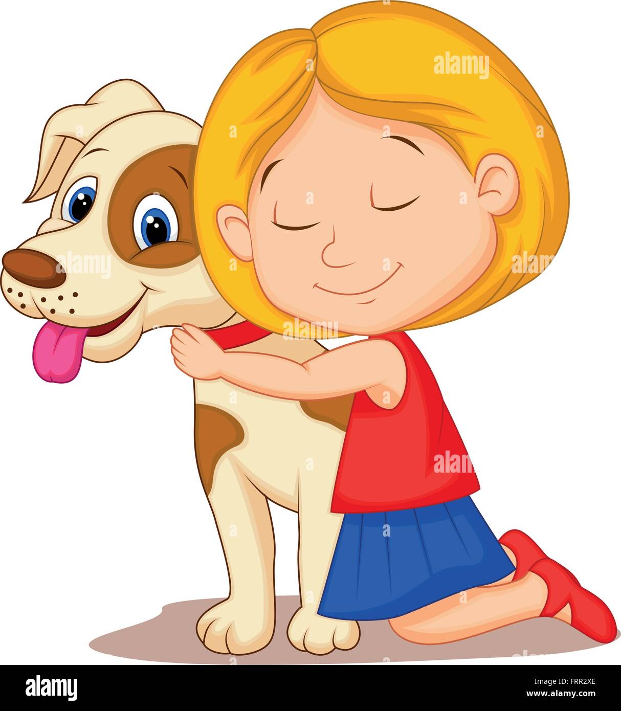 Lovely little girl hugging pet dog with passion Stock Vector Image ...