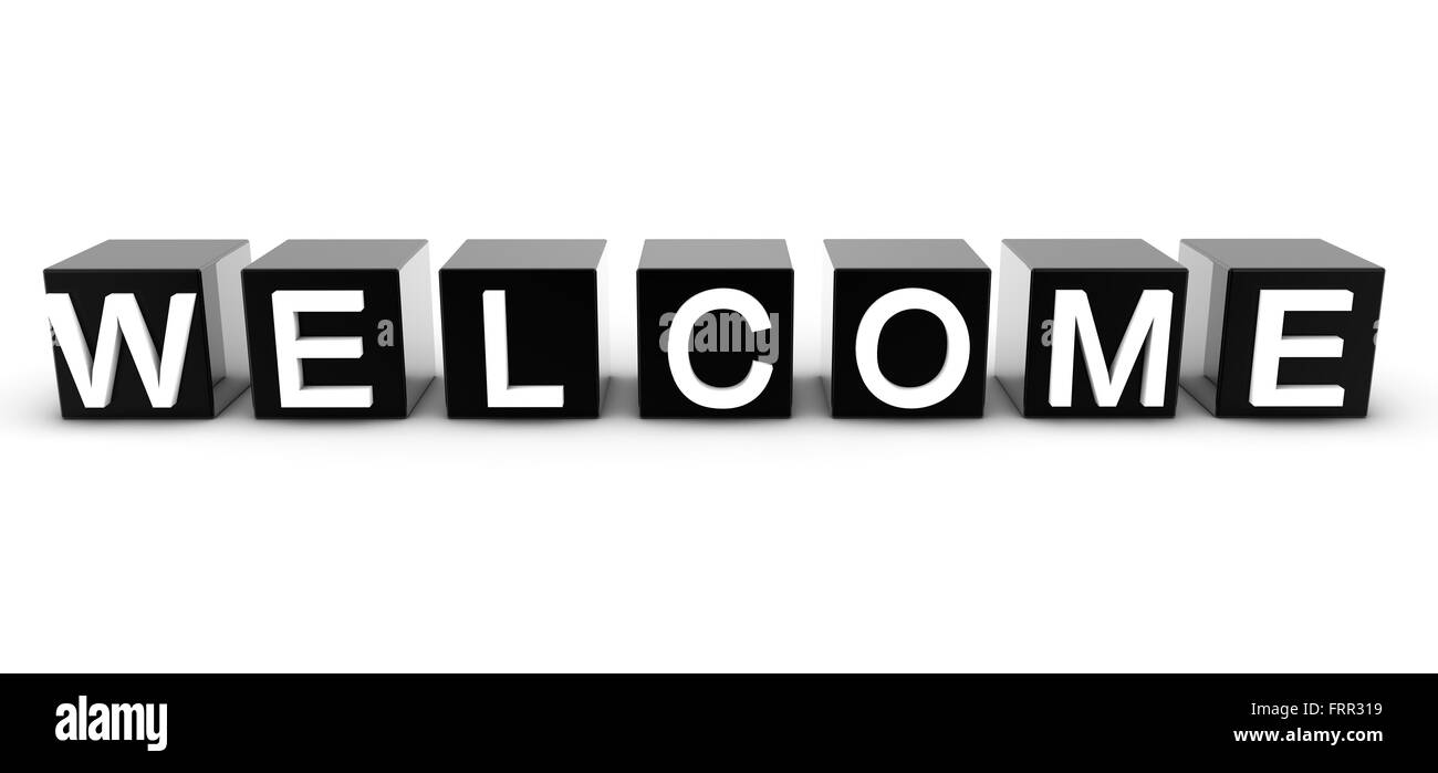 3D rendering of black cubes with welcome text Stock Photo - Alamy