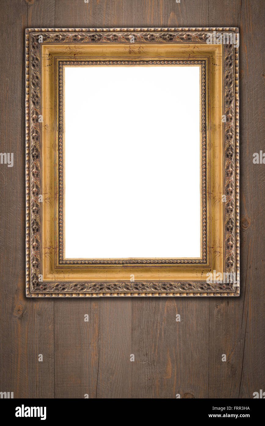 Old picture frame on vintage wood wall Stock Photo - Alamy