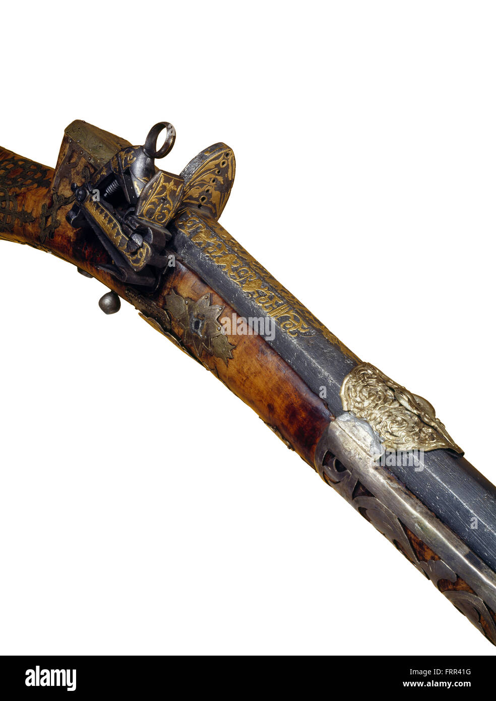 Ottoman Turkish Musket, detail, close-up of lock, Unusual decoration ...