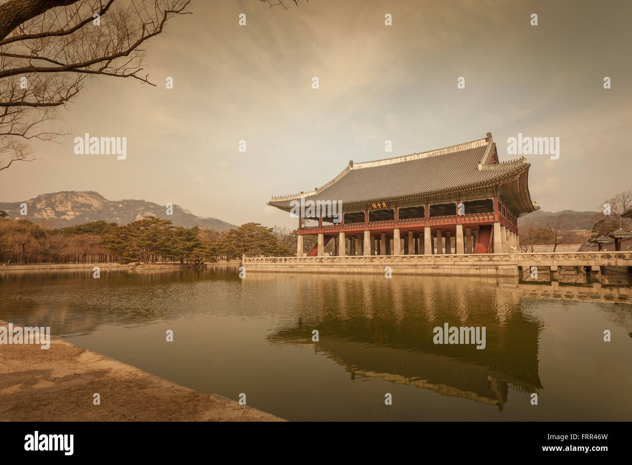 Gyeonghoeru Pavilion, Gyeongbokgung Palace in Seoul, Korea vintage ...