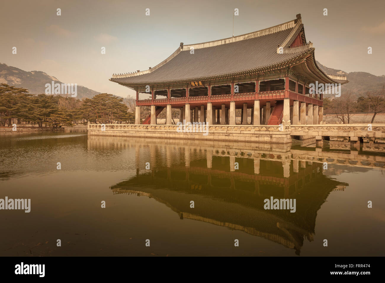 Gyeonghoeru Pavilion, Gyeongbokgung Palace in Seoul, Korea vintage ...