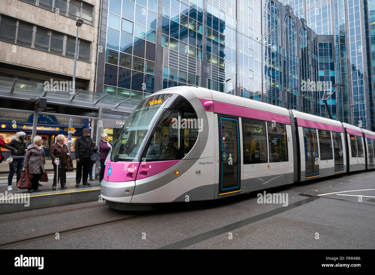 A Midland Metro tram in Birmingham city centre, West Midlands, England ...
