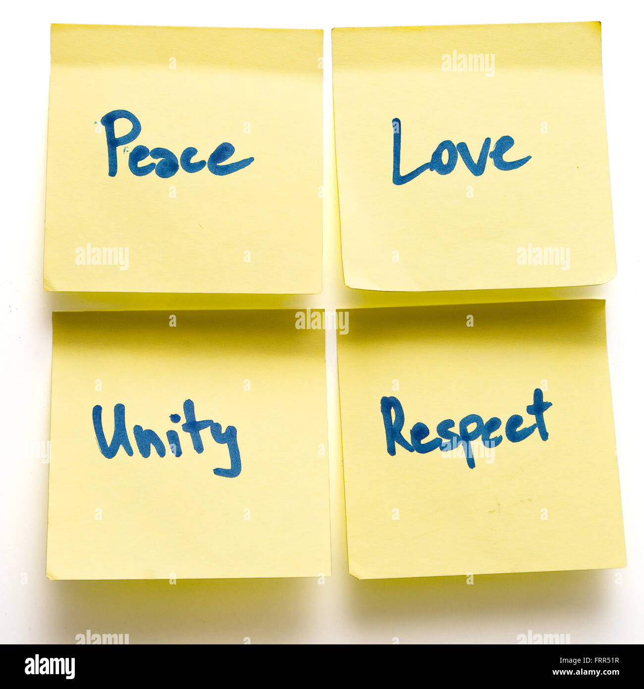 peace love unity respect yellow post-its on a board isolated Stock ...