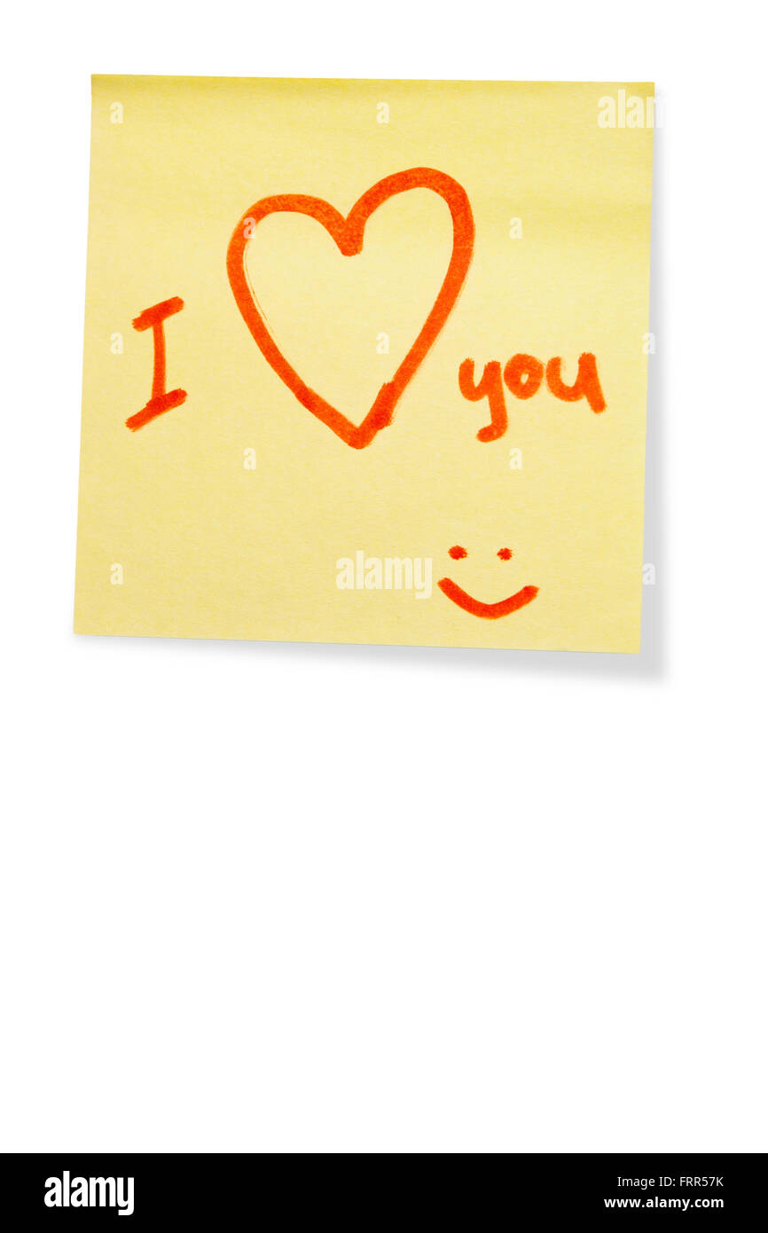 post-it note with handprinted i love you isolated with shadow Stock ...