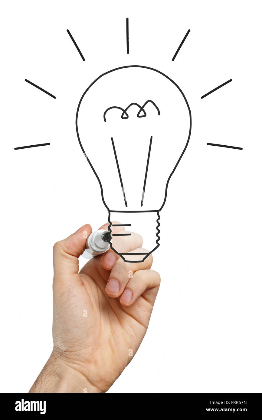 hand drawing light bulb on white Stock Photo - Alamy