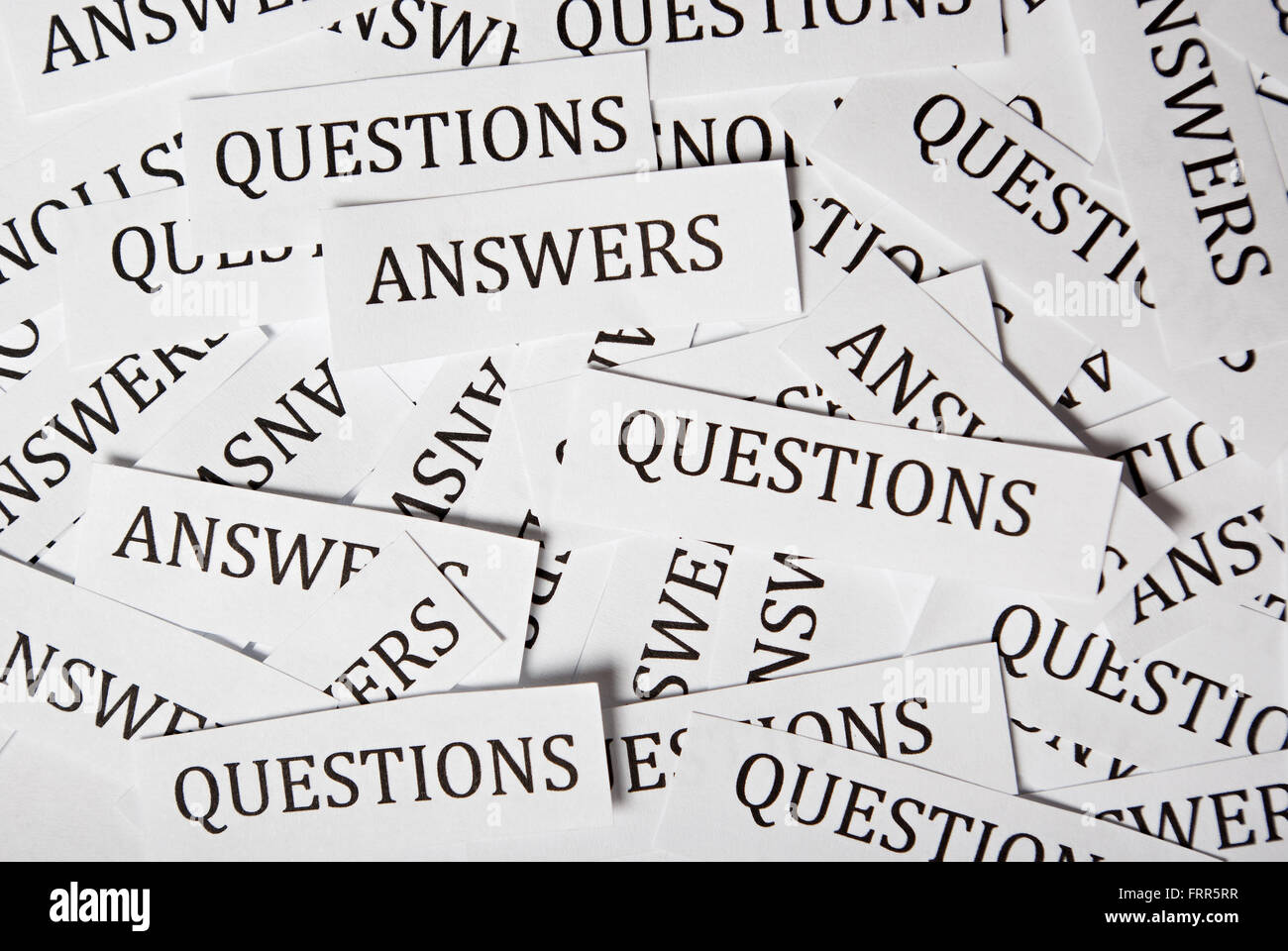 A lot of questions and answers on paper printout Stock Photo - Alamy