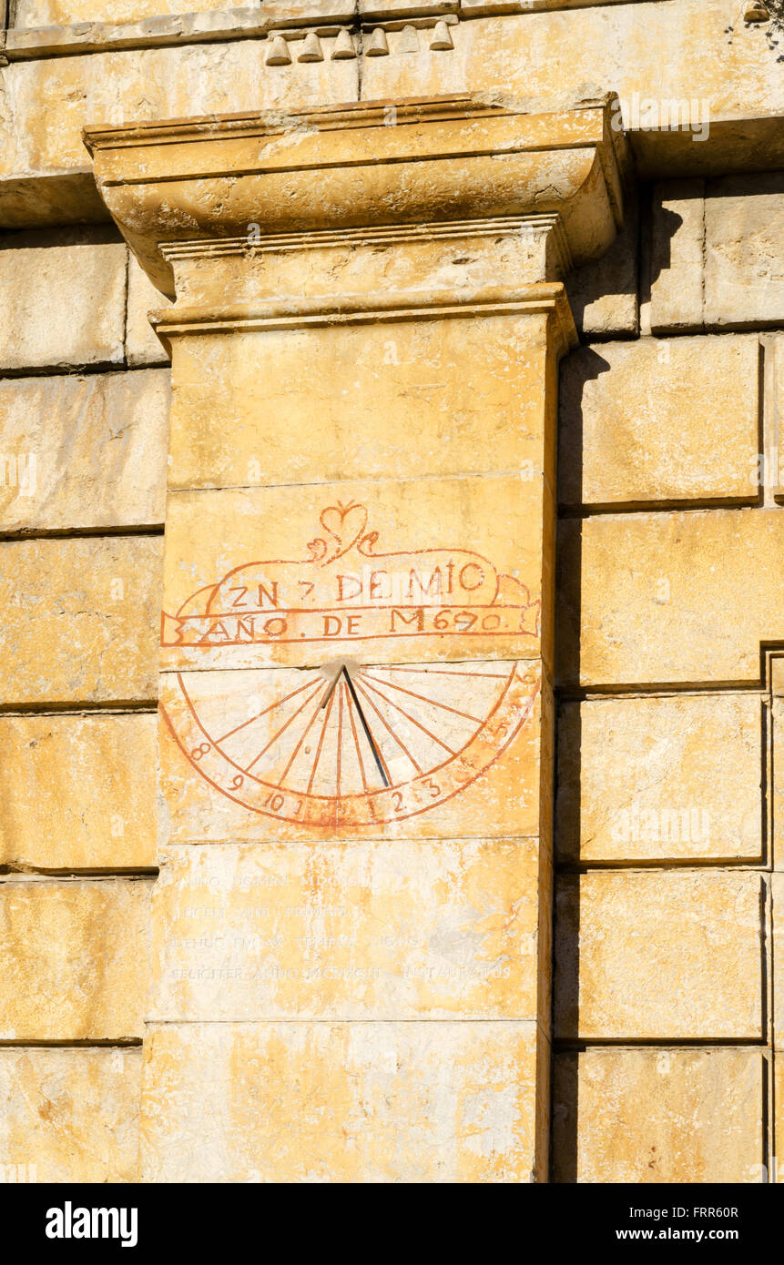 Sundial on the citadel of Roses/ciutadella de Roses, a ruined ...