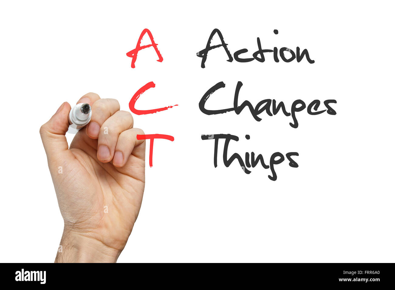 Action Changes Things written by hand on whiteboard Stock Photo - Alamy