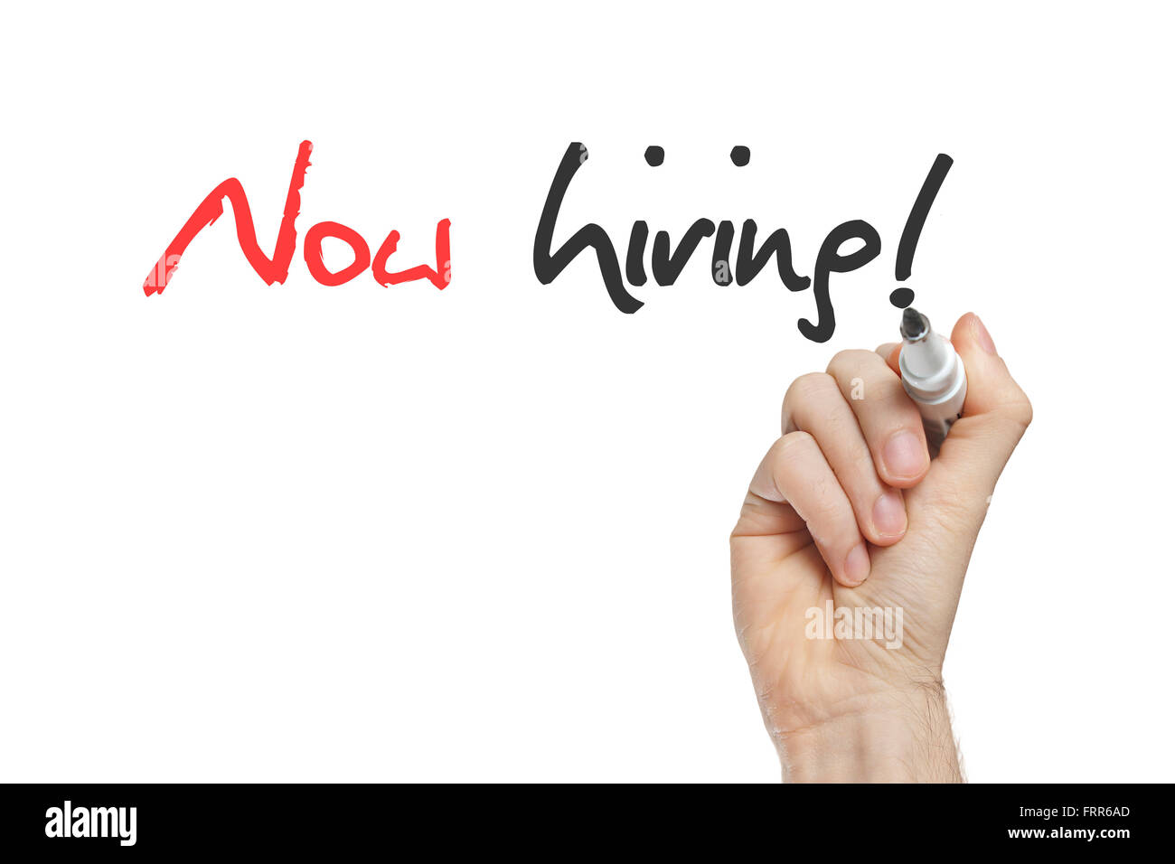 Now hiring advertisement written on whiteboard Stock Photo - Alamy