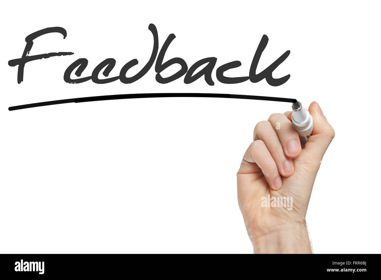 Hand writing Feedback with black marker on transparent wipe board Stock ...