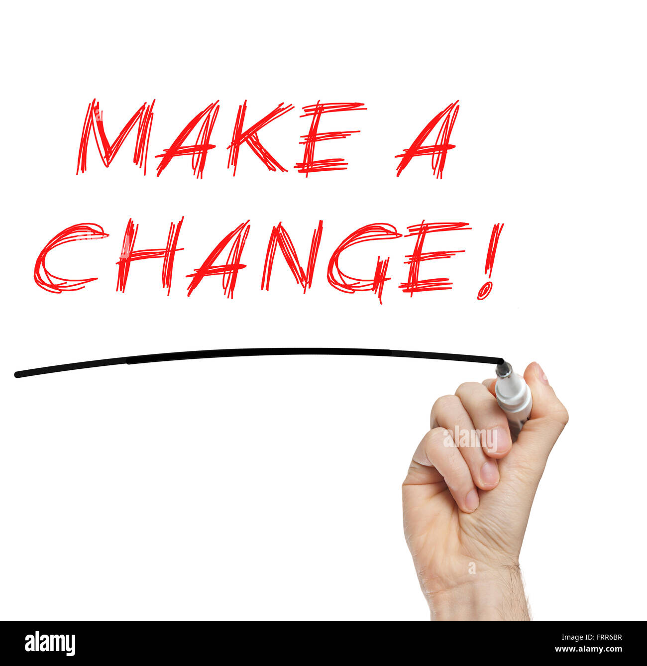 Hand writing Make a Change with red marker on transparent wipe board ...