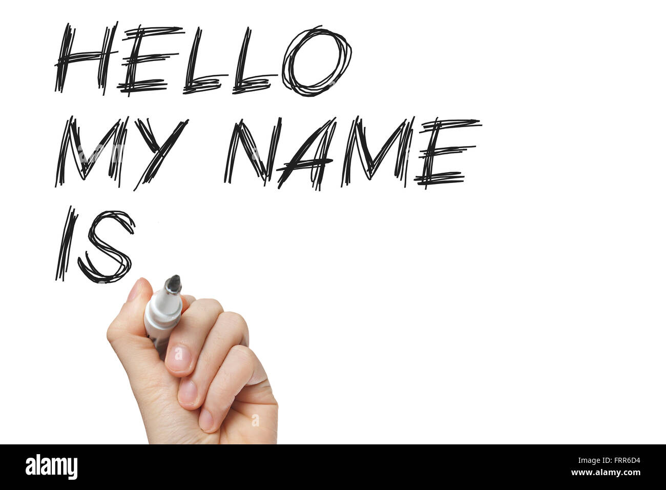 Hello my name is - self introduction on whiteboard Stock Photo - Alamy