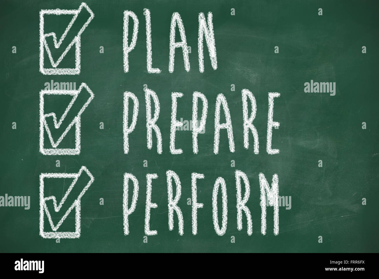 plan, prepare, perform words handwritten on chalkboard Stock Photo - Alamy