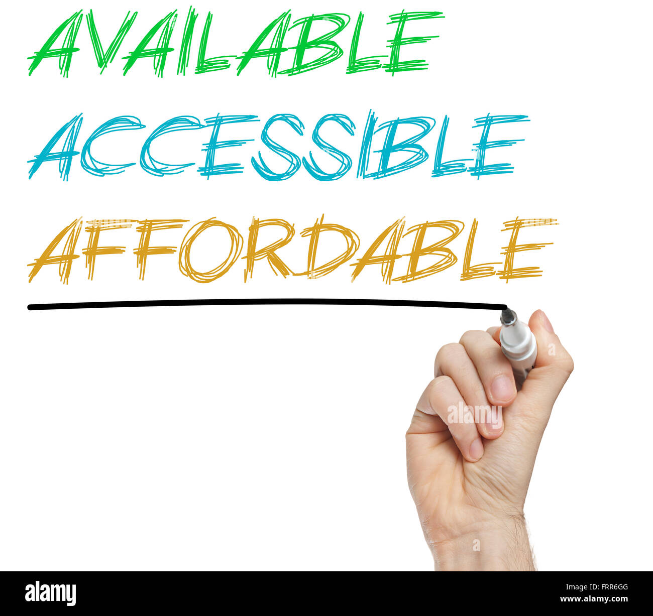 AAA for available, accessible and affordable written on whiteboard ...