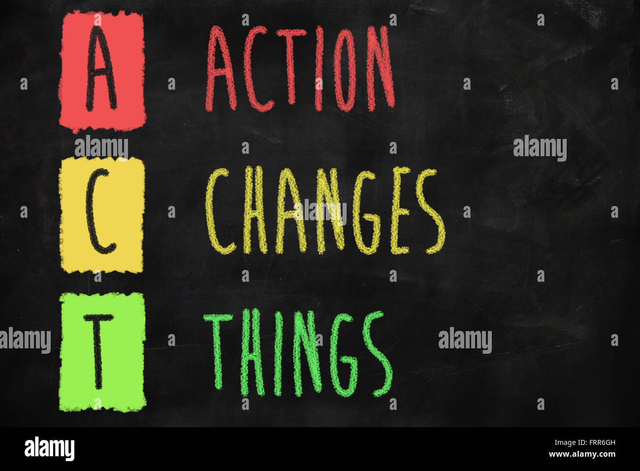 Action changes things written on a blackboard Stock Photo - Alamy