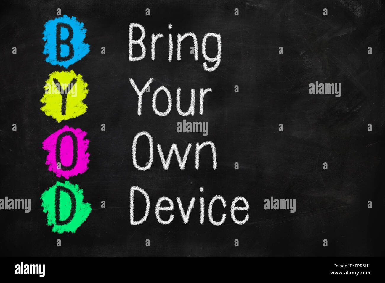 Bring Your Own Device with white chalk on blackboard Stock Photo - Alamy