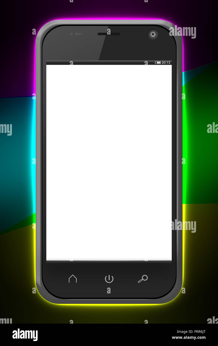Realistic smart phone with blank screen over colorful background Stock ...