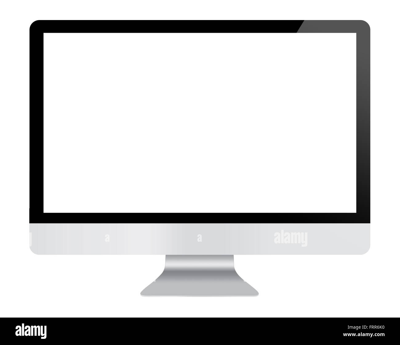 Computer display with blank white screen. Front view. Isolated on white ...
