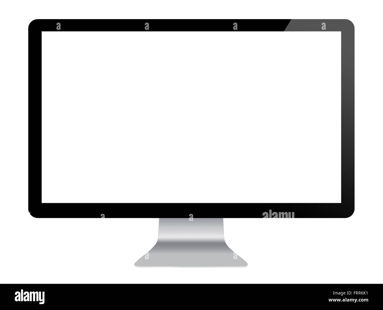 Computer display with blank white screen. Front view. Isolated on white ...