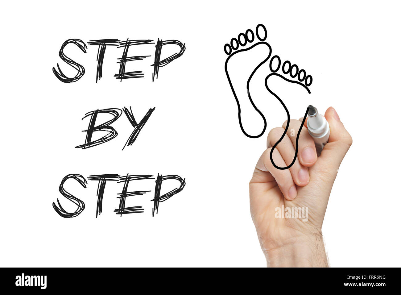 Step by step concept drawing on whiteboard Stock Photo - Alamy