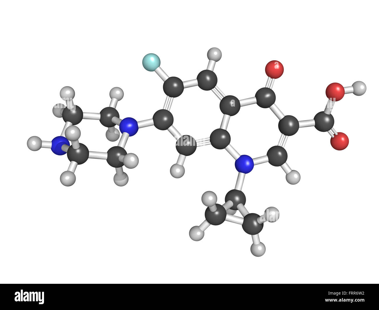 Ciprofloxacin antibiotic drug (fluoroquinolone class), chemical ...