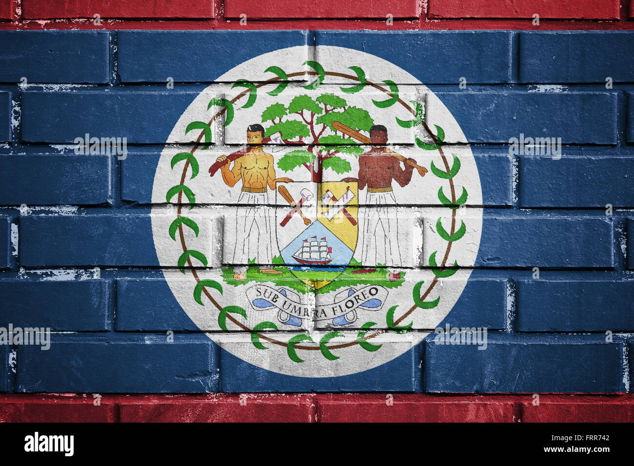 Belize flag on the brick wall Stock Photo - Alamy