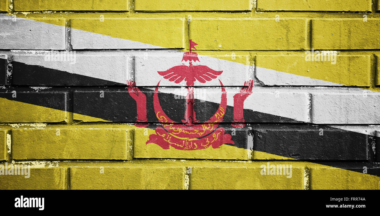 Brunei flag on texture brick wall Stock Photo - Alamy