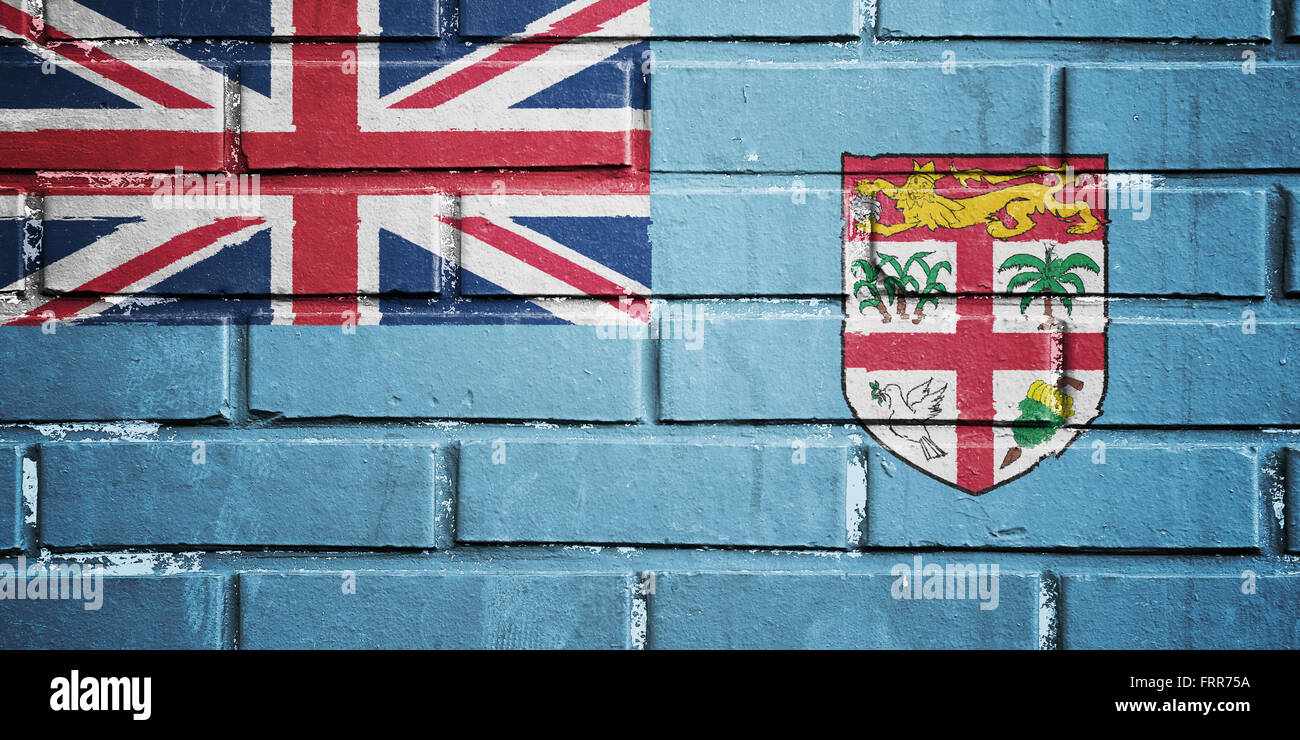 Fiji flag on texture brick wall Stock Photo - Alamy