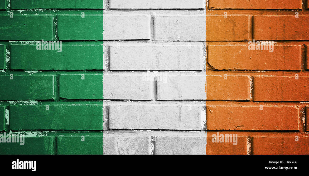 Ireland flag on texture brick wall Stock Photo - Alamy