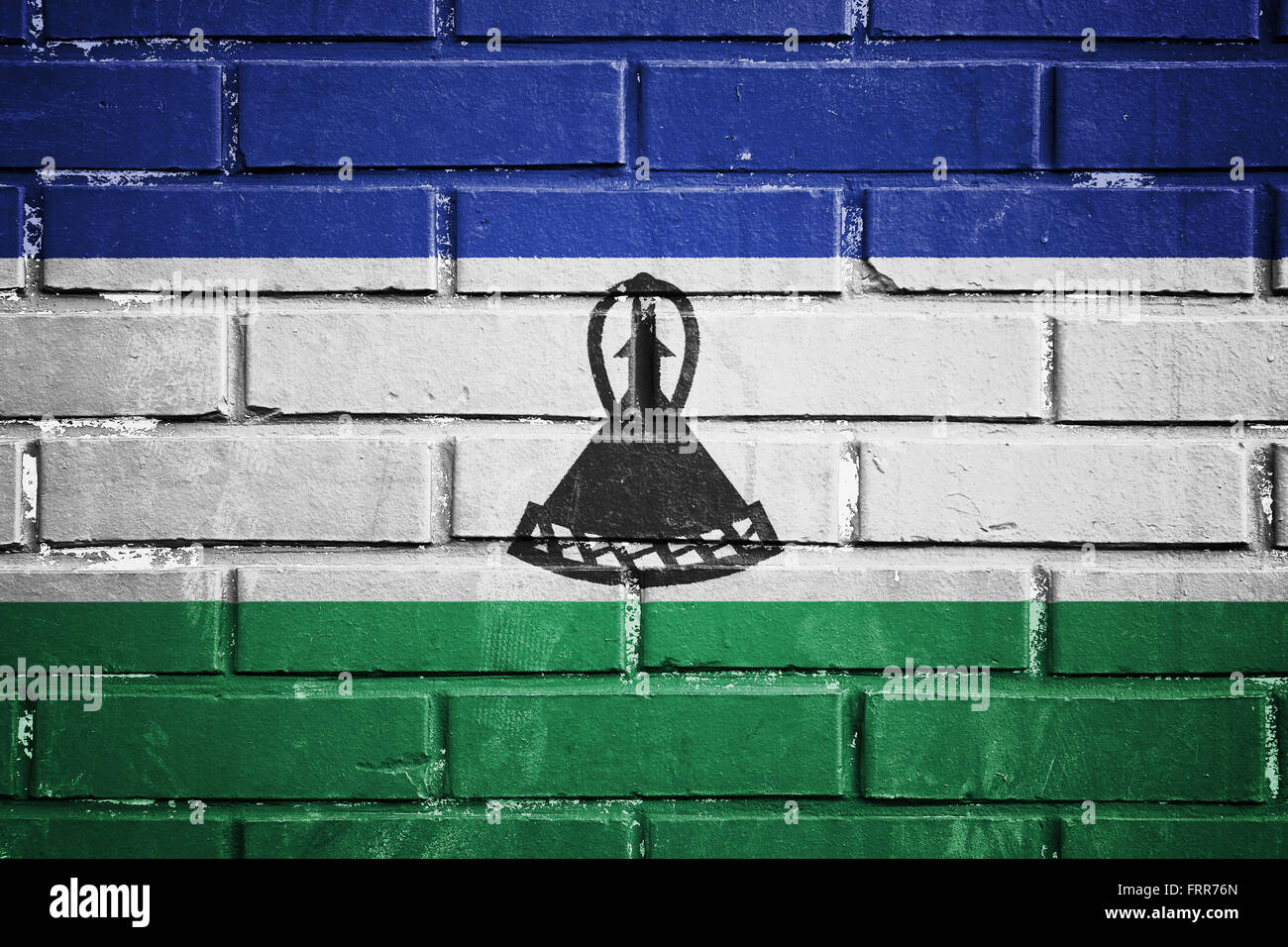 Lesotho flag on the brick wall Stock Photo - Alamy