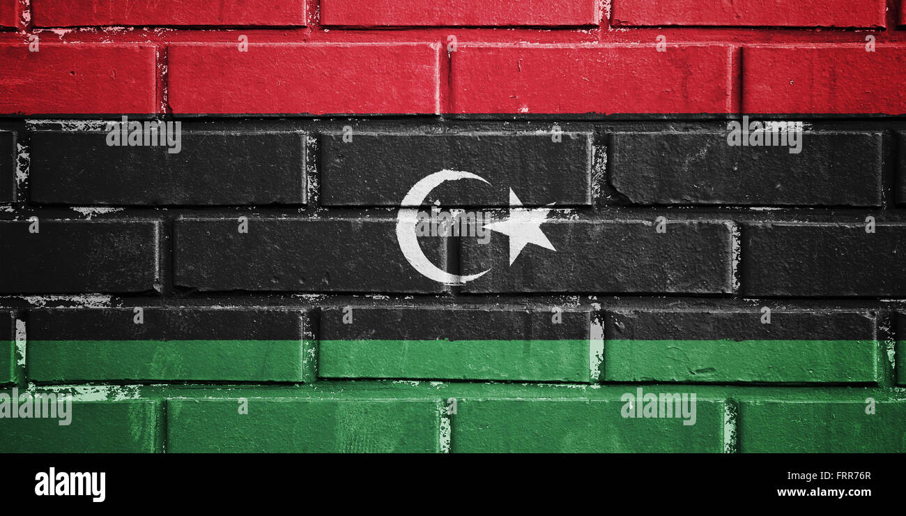 Libya flag on texture brick wall Stock Photo - Alamy