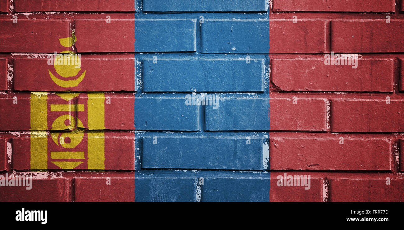 Mongolia flag on texture brick wall Stock Photo - Alamy