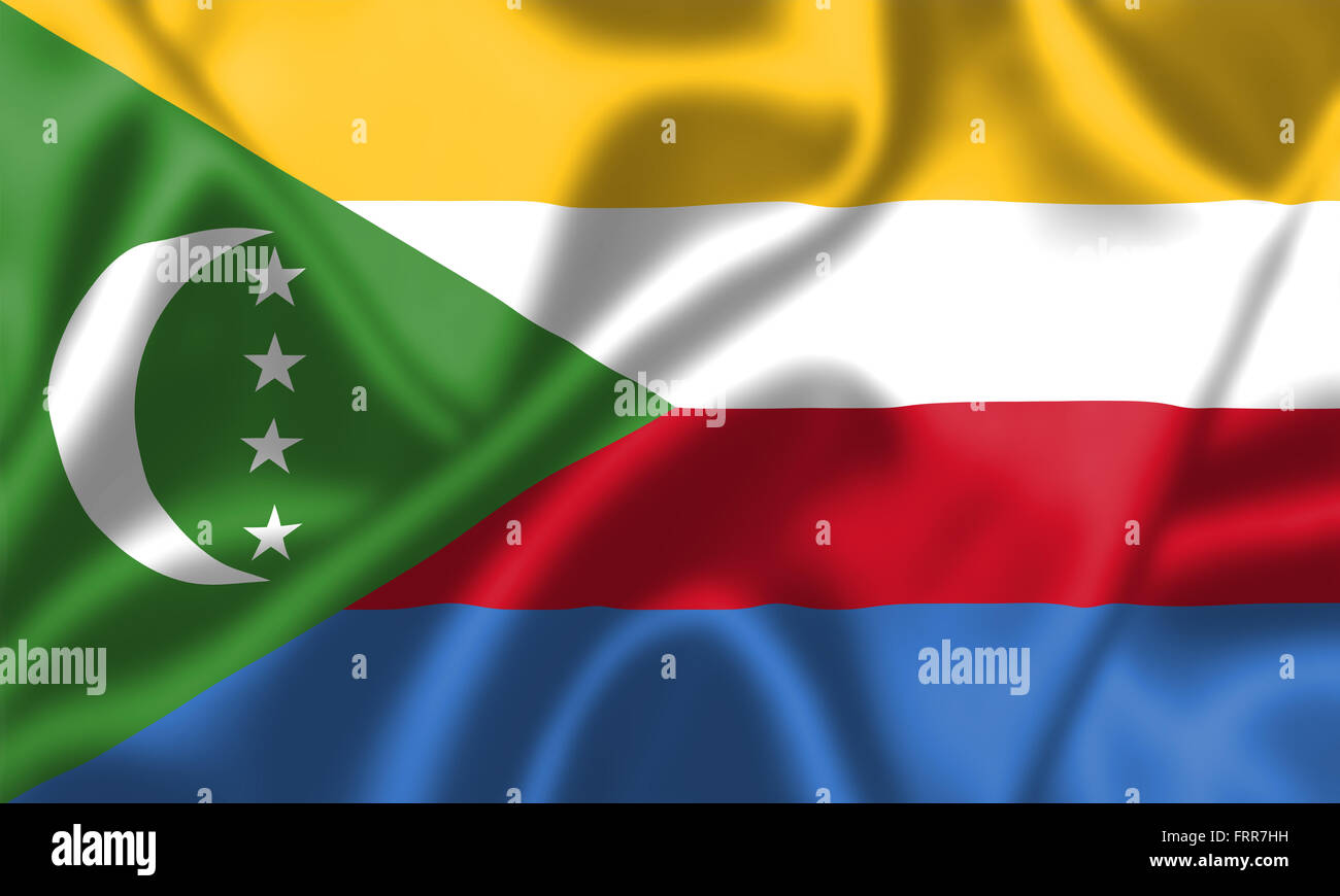 The Comoros flag blowing in the wind. Background texture Stock Photo ...