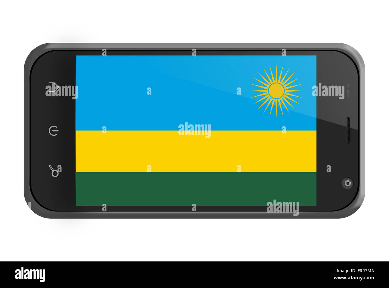 Rwanda flag on smartphone screen isolated on white Stock Photo - Alamy