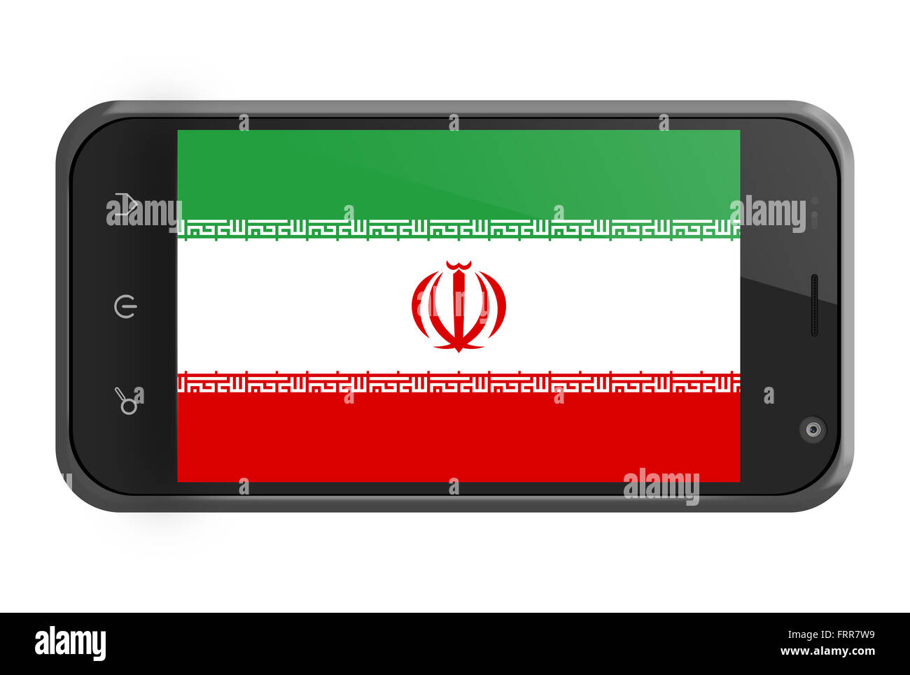 Iran flag on smartphone screen isolated on white Stock Photo - Alamy