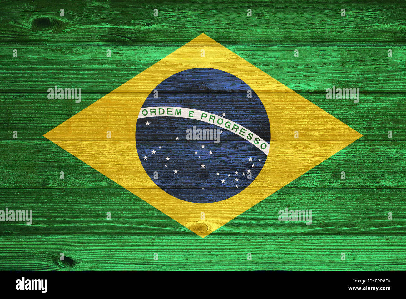 Brazil Flag painted on old wood plank background Stock Photo - Alamy