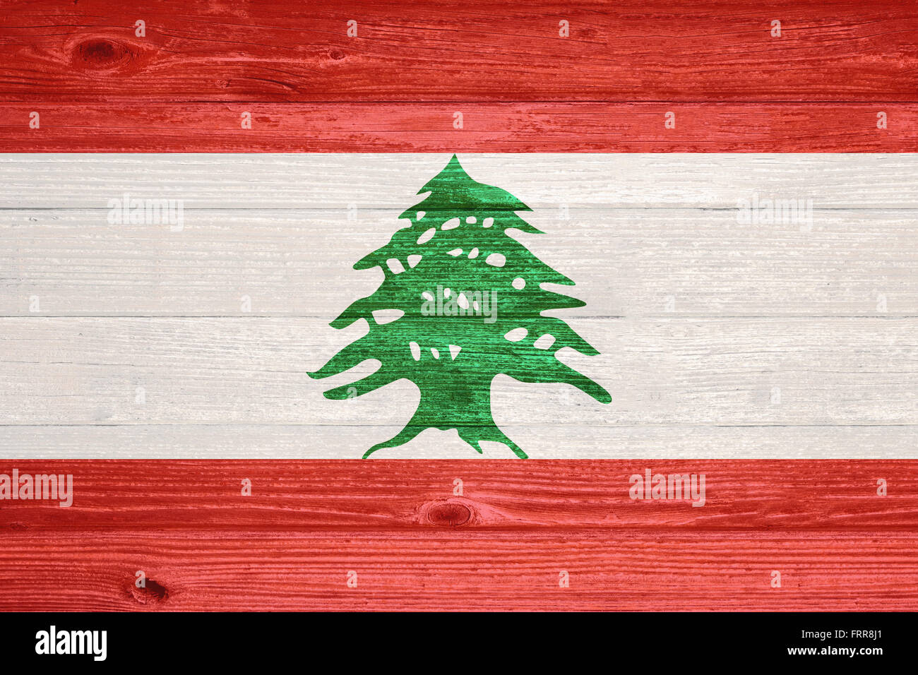 Lebanon Flag painted on old wood plank background Stock Photo - Alamy