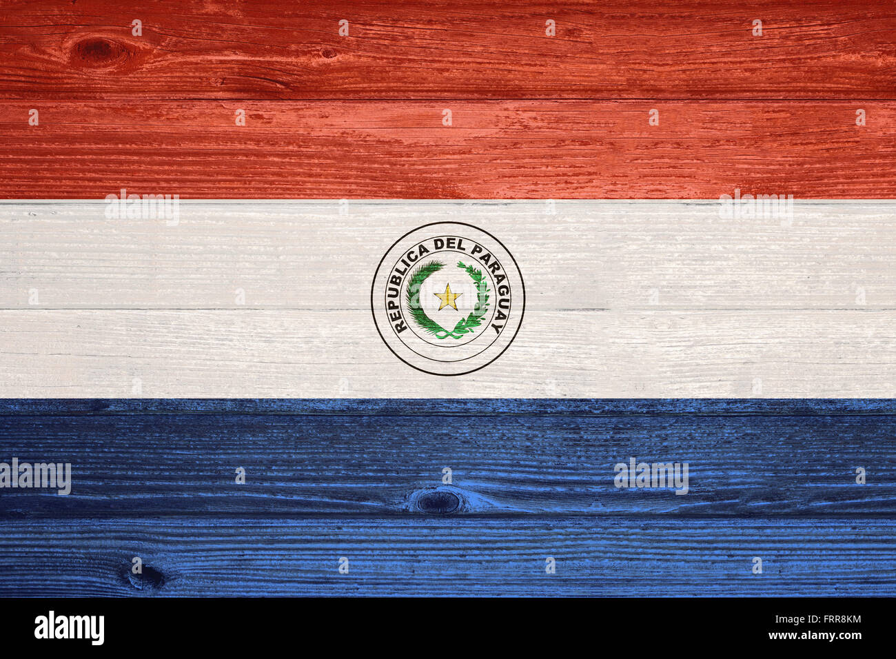 Paraguay Flag painted on old wood plank background Stock Photo - Alamy