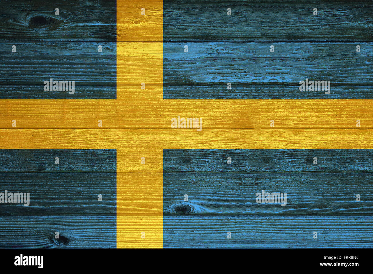 Sweden Flag painted on old wood plank background Stock Photo - Alamy