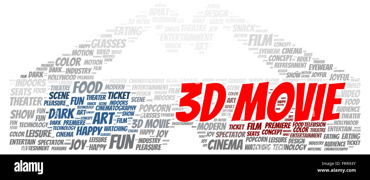 3D movie word cloud shape concept Stock Photo - Alamy