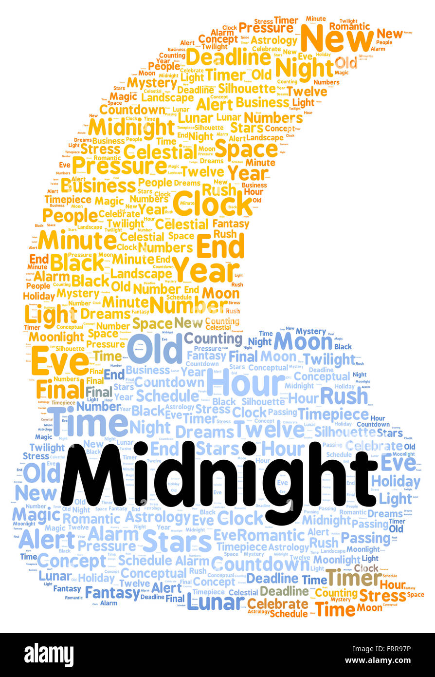 Midnight word cloud shape concept Stock Photo - Alamy