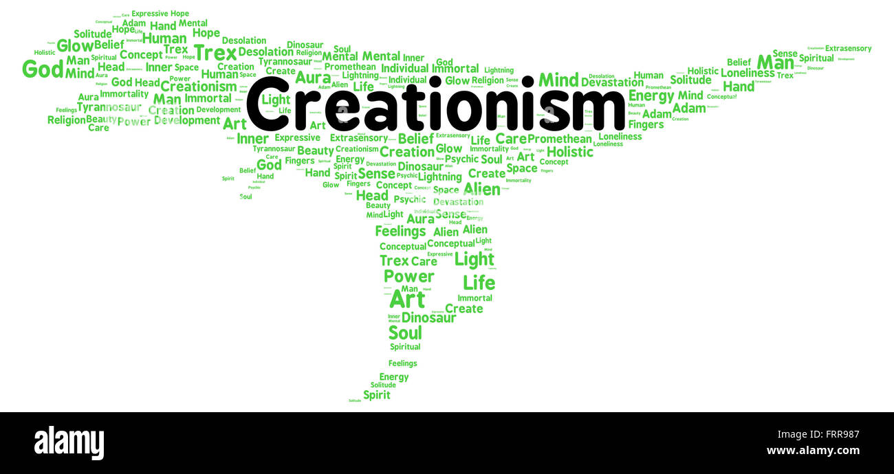 Creationism word cloud shape concept Stock Photo - Alamy