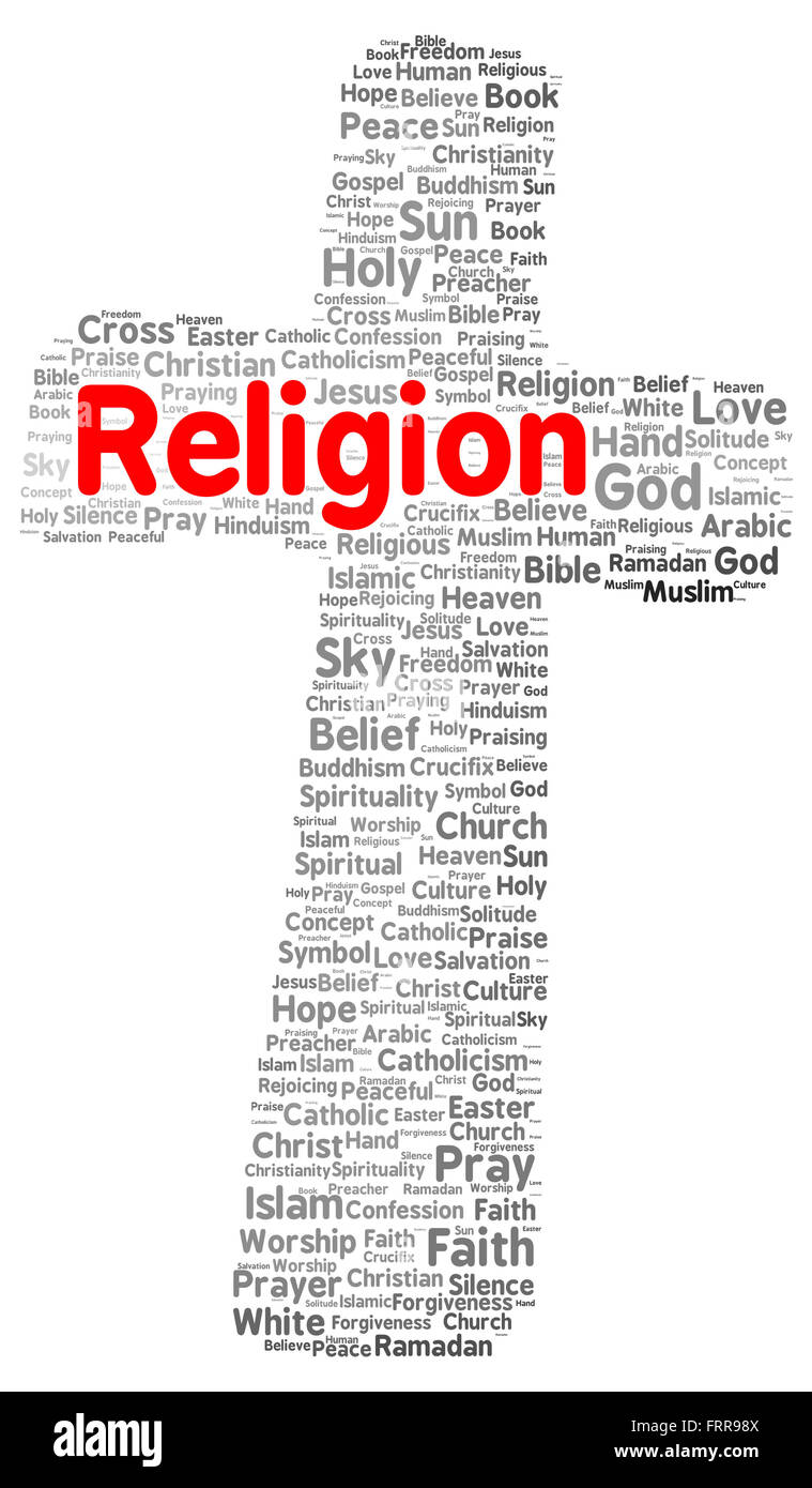 Religion word cloud shape concept Stock Photo - Alamy
