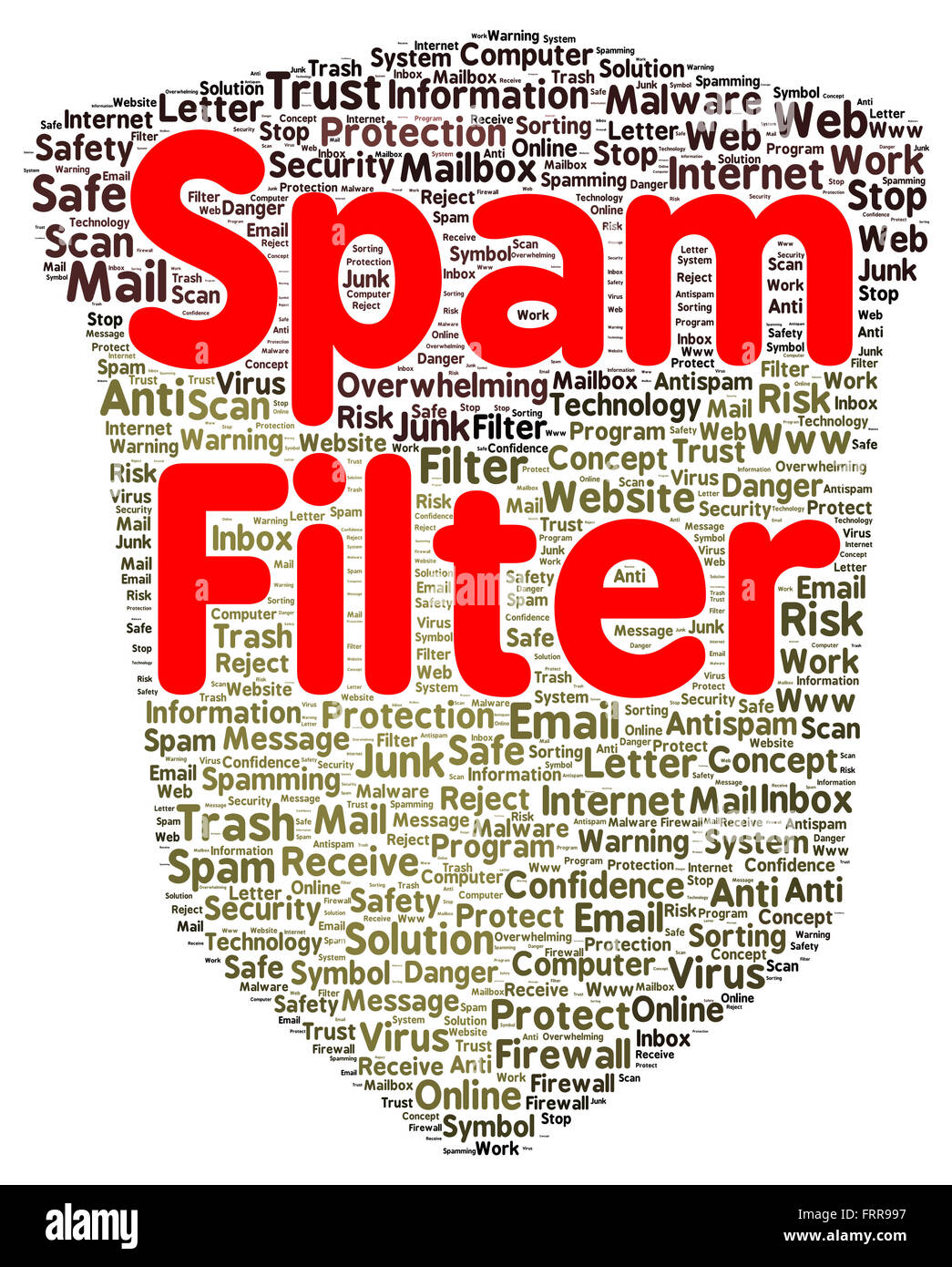 Spam filter word cloud shape concept Stock Photo - Alamy