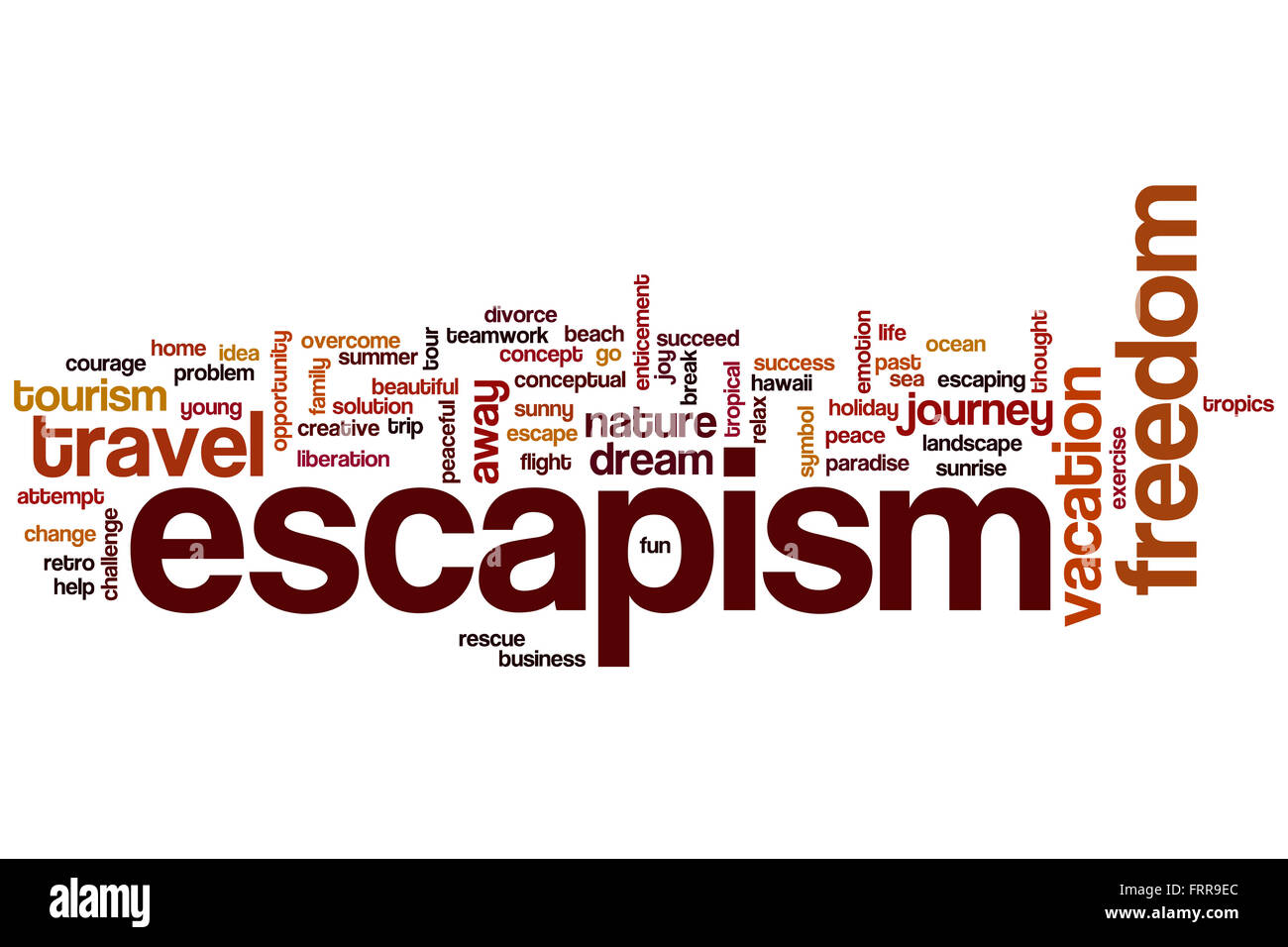 Escapism word cloud concept Stock Photo - Alamy