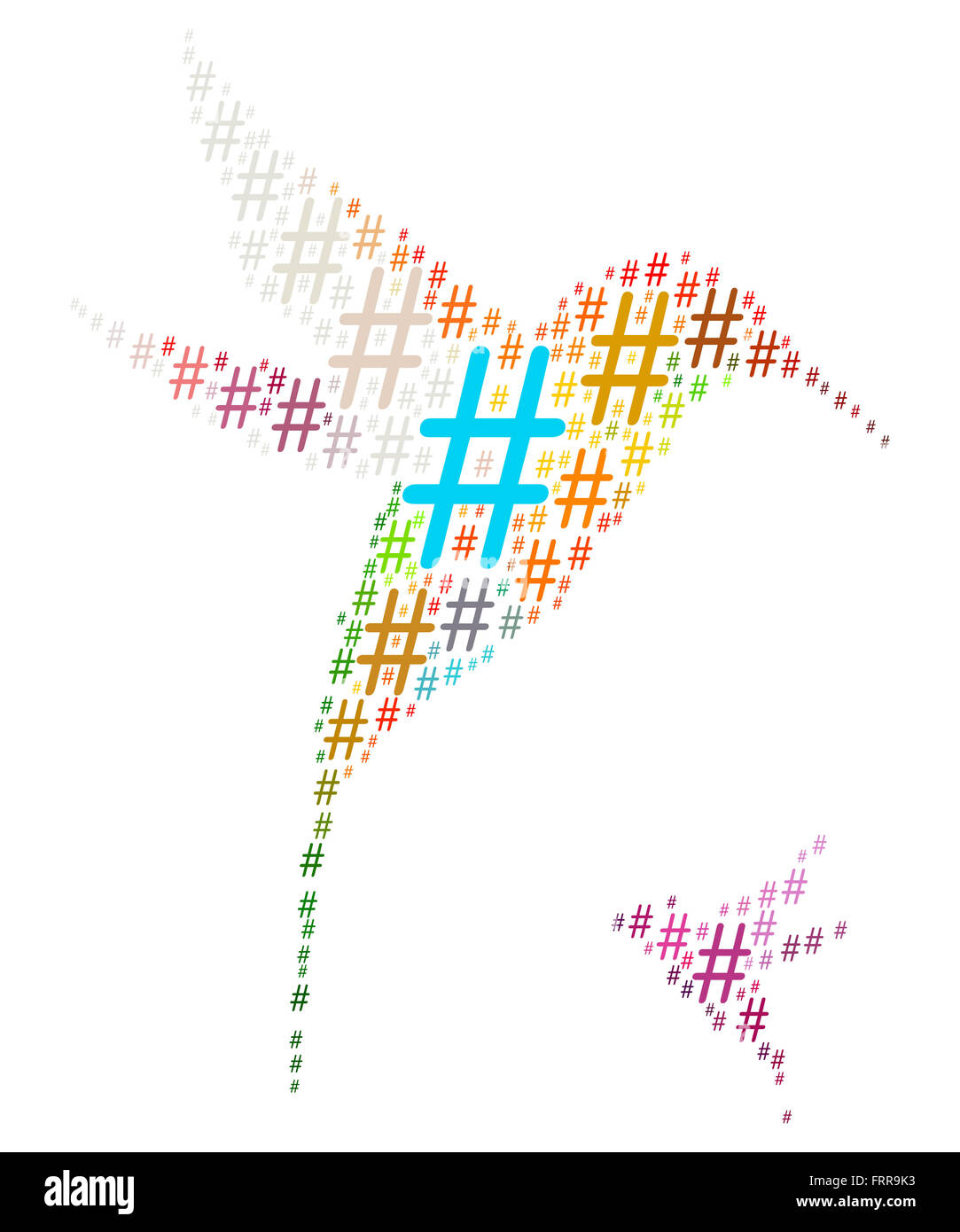 Wrod cloud in shape of birds made out of hashtags as social media tag ...