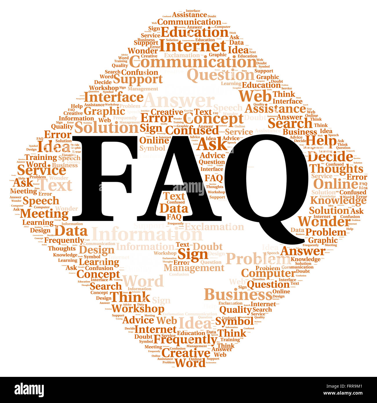 FAQ word cloud shape concept Stock Photo - Alamy