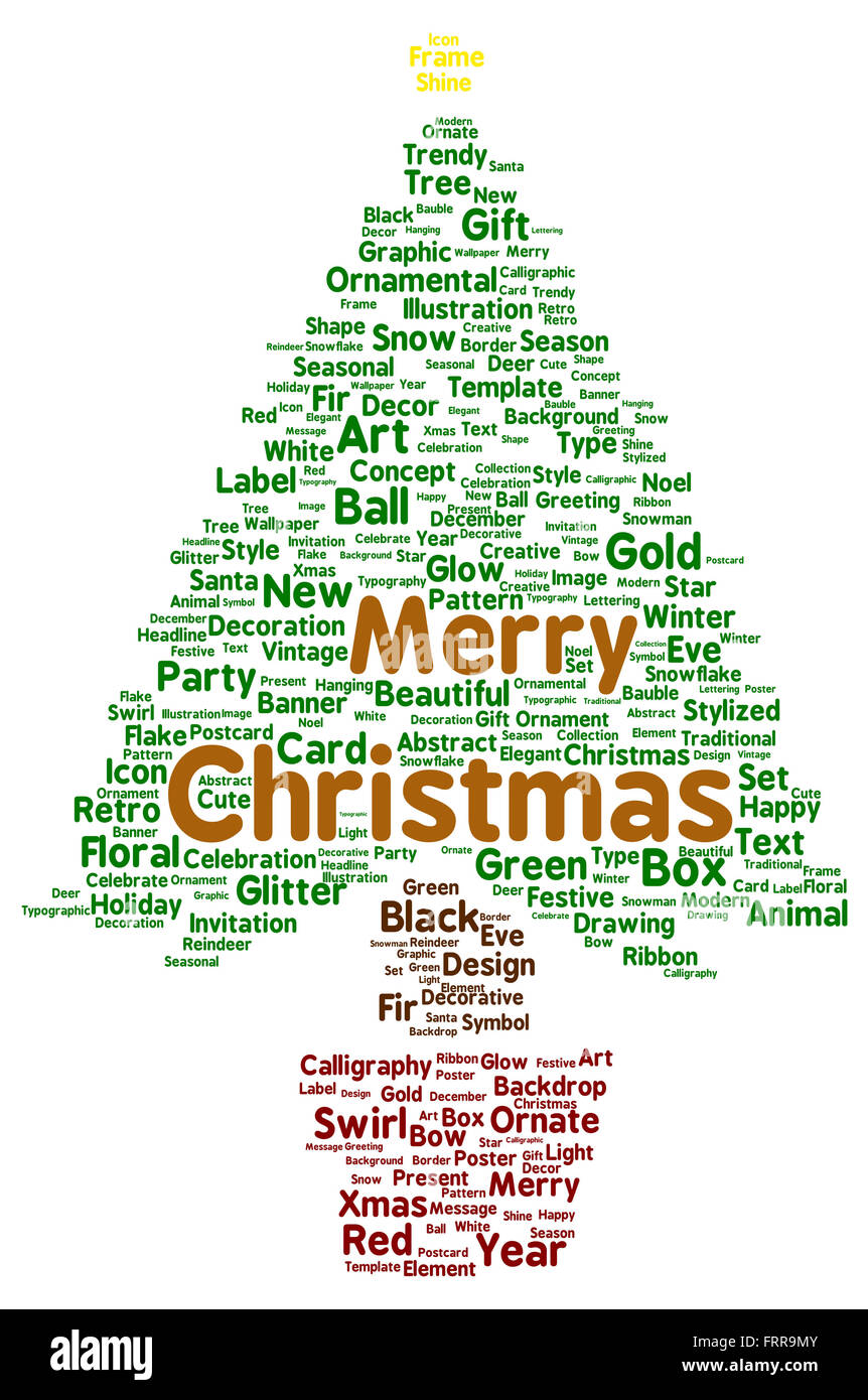Merry Christmas word cloud shape concept Stock Photo - Alamy